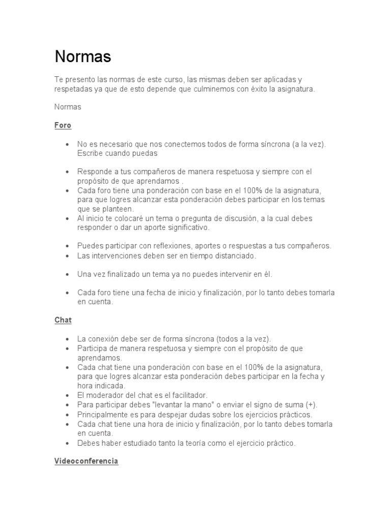 Normas | PDF | Chat en linea | Aprendizaje