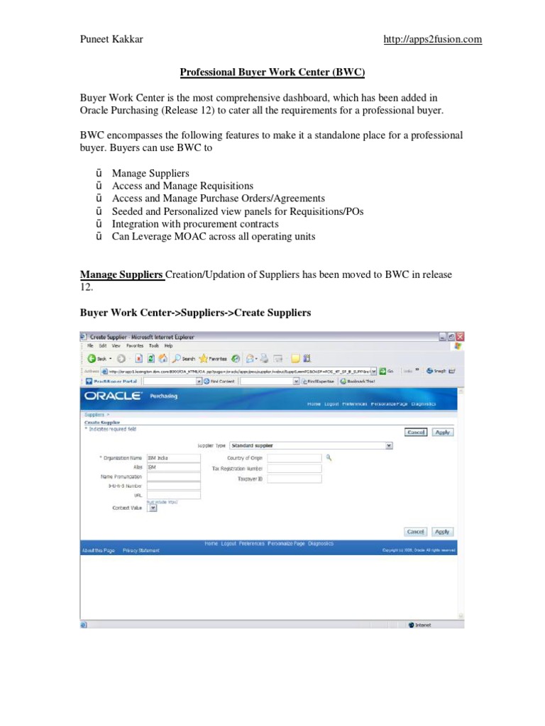 Oracle R12 Buyer Work Center Overview | PDF