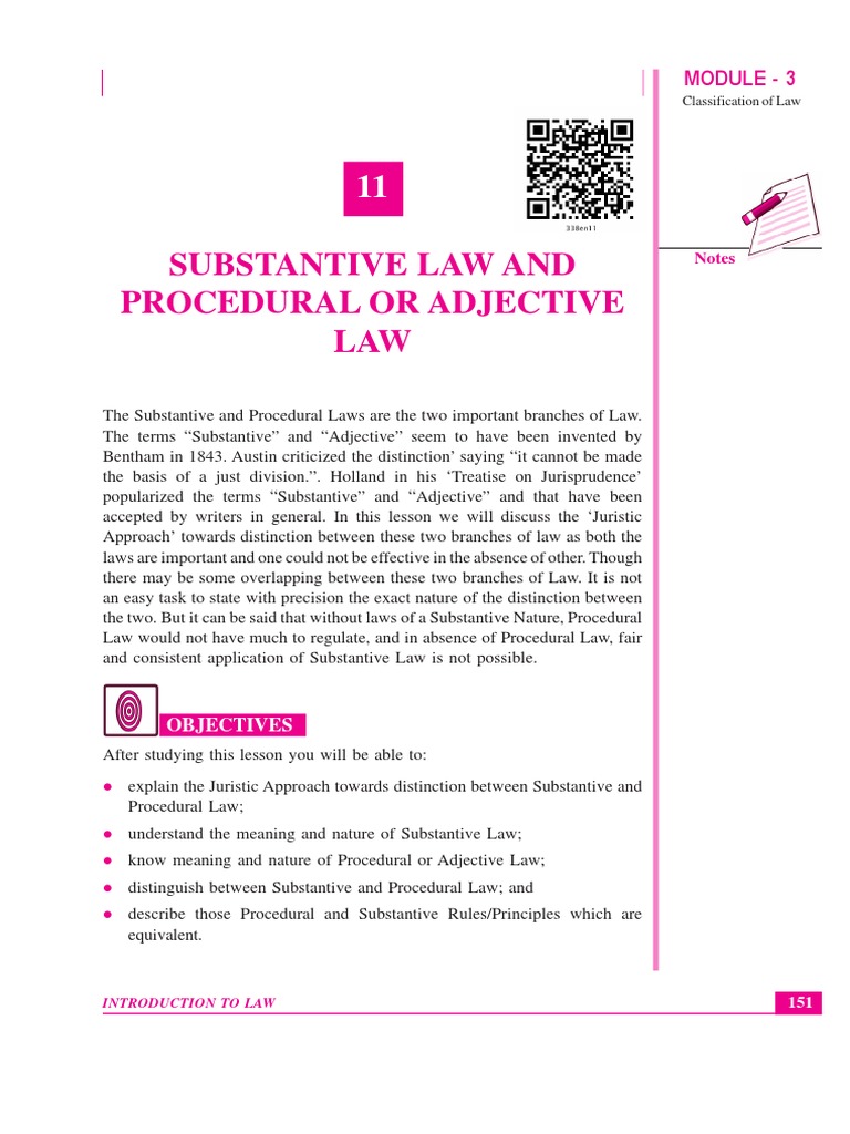 Substantive Law and Procedural or Adjective LAW: Module - 3 | PDF ...