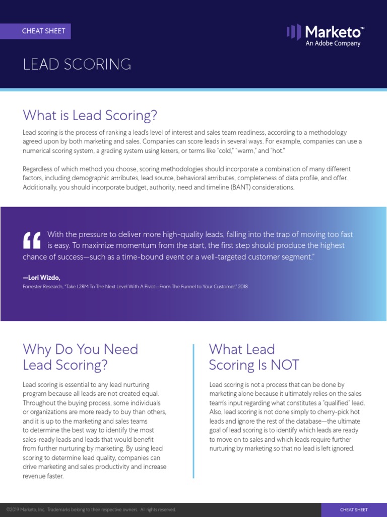 Marketo Lead Scoring Cheat Sheet 2019 F | PDF | Sales | Target Audience