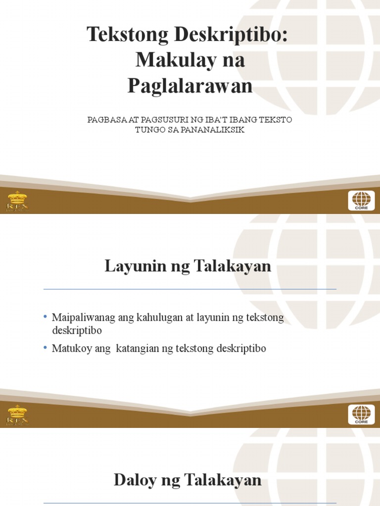 Tekstong Deskriptibo - PPT | PDF