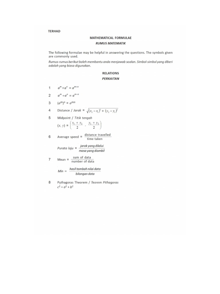 Formula Math (Menengah Rendah) | PDF