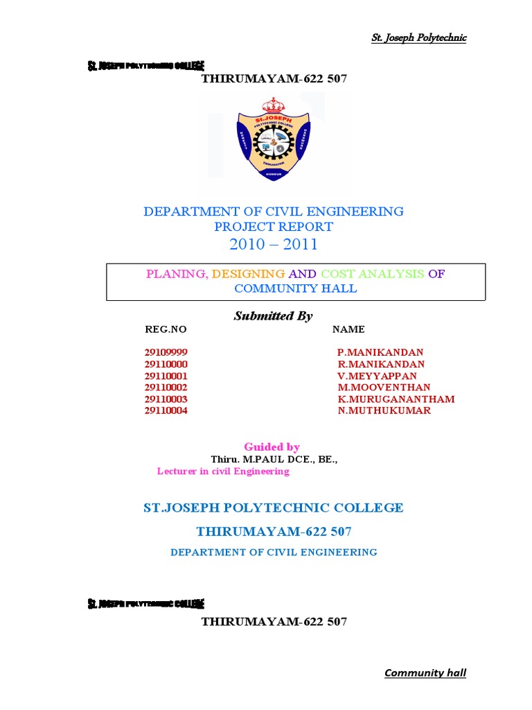 Department of Civil Engineering Project Report: St. Joseph Polytechnic ...