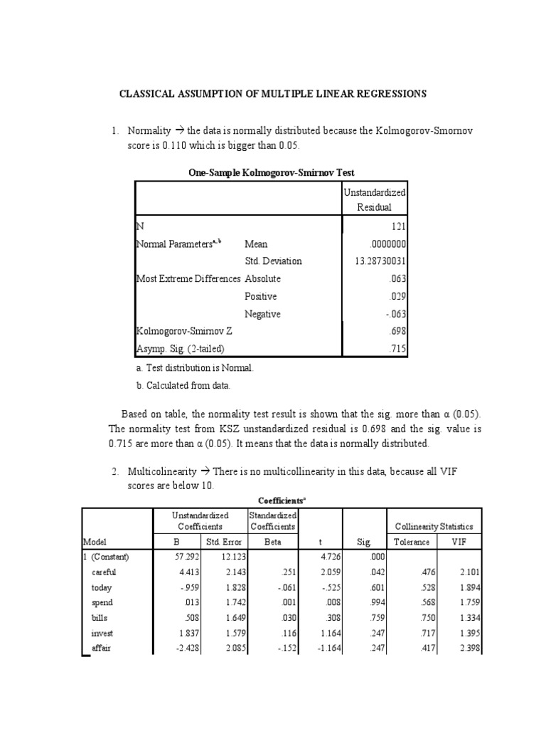 Classical Assumption of Multiple Linear Regressions | PDF | Multicollinearity | Errors And Residuals