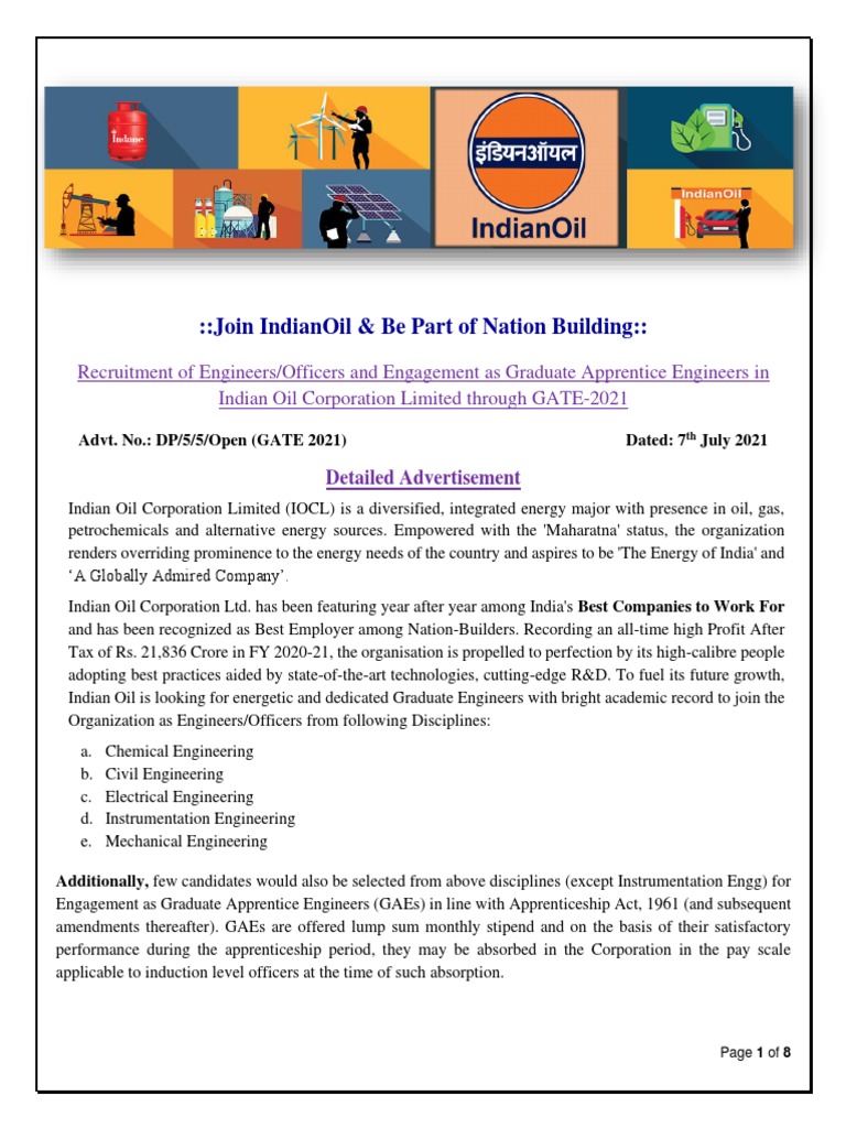 IOCL Recruitment Through Gate 2021 | PDF | Engineering | Energy And ...
