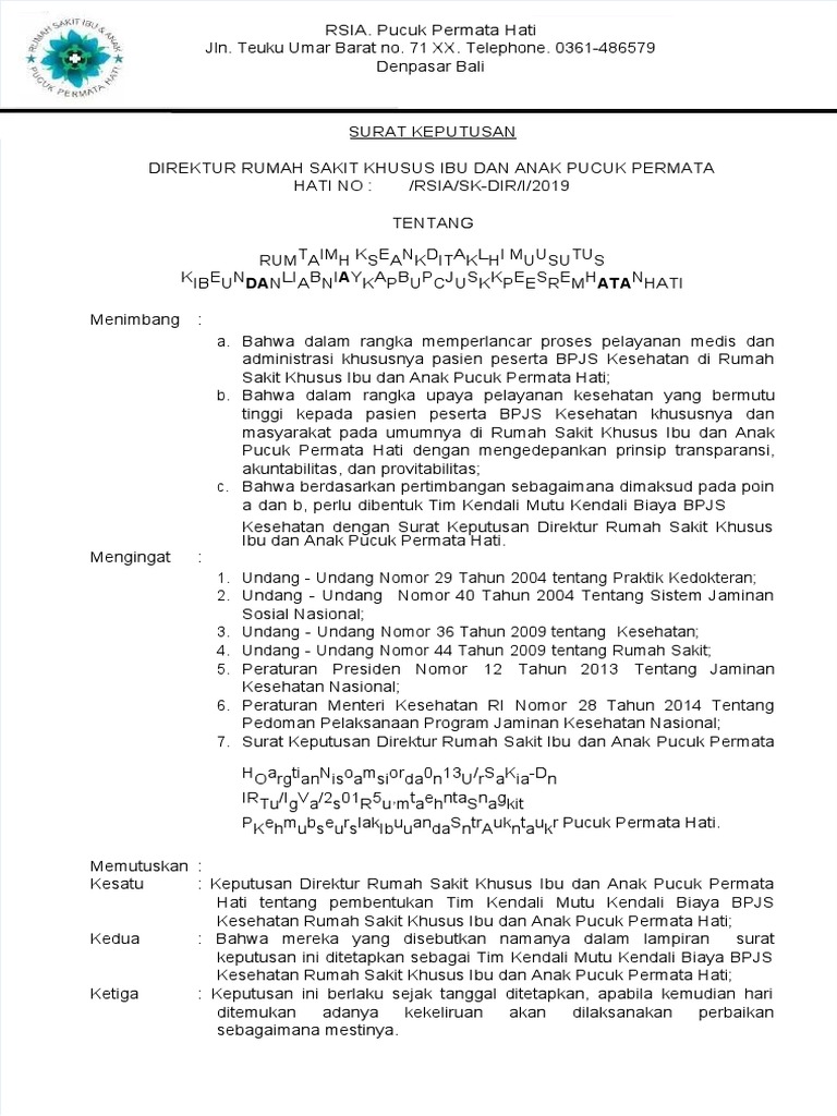 PDF SK Tim Kendali Mutu Kendali Biaya Bpjsdocx DD | PDF