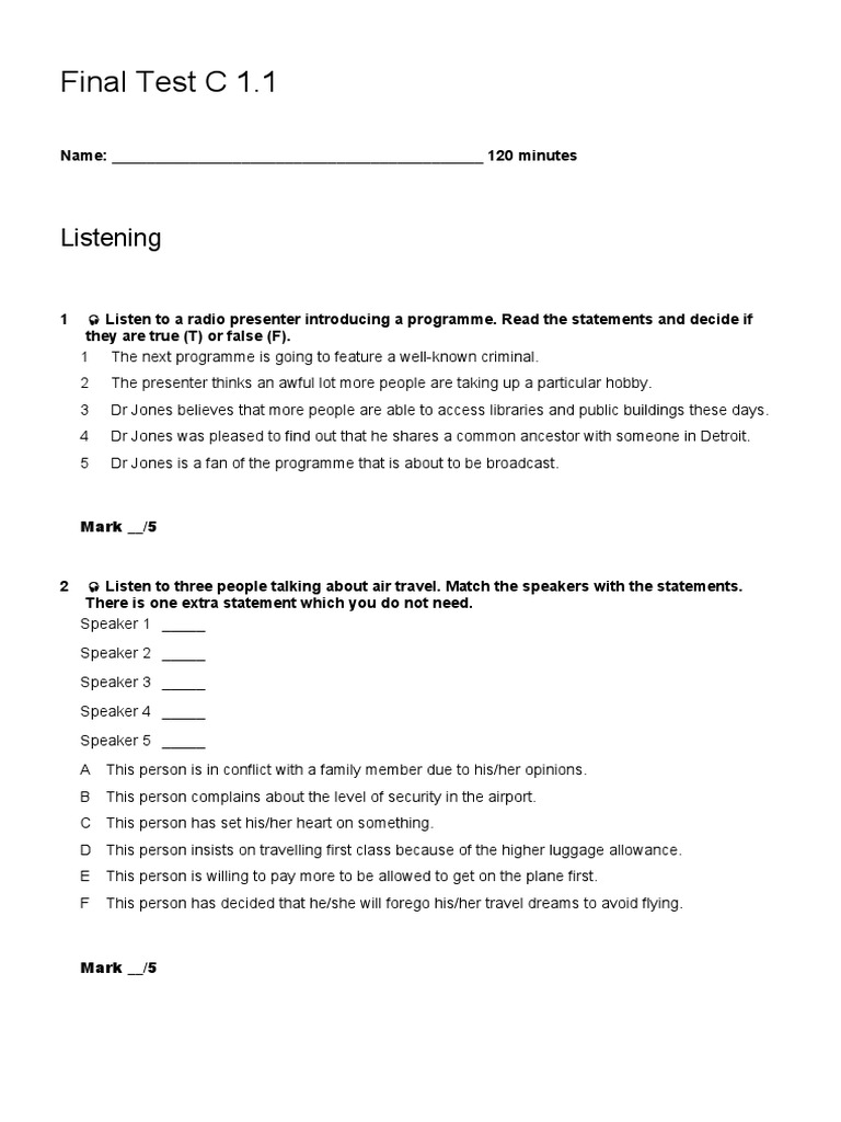 C1.1. Final Test | PDF | Gorilla | I Phone