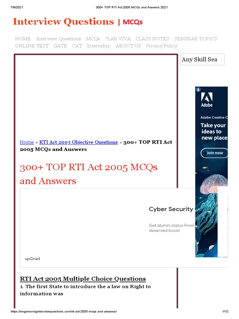 300+ TOP RTI Act 2005 MCQs and Answers 2021 | PDF | Multiple Choice ...