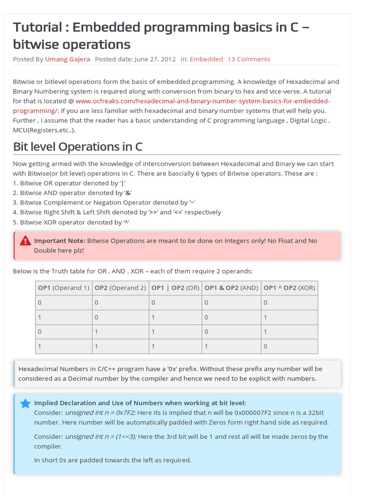 Embedded programming basics in C – bitwise operations tutorial | PDF | Mathematical Notation ...
