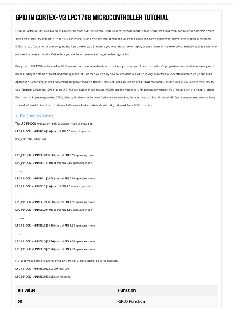 GPIO in Cortex-M3 LPC1768 Microcontroller | PDF | Microcontroller | Input/Output