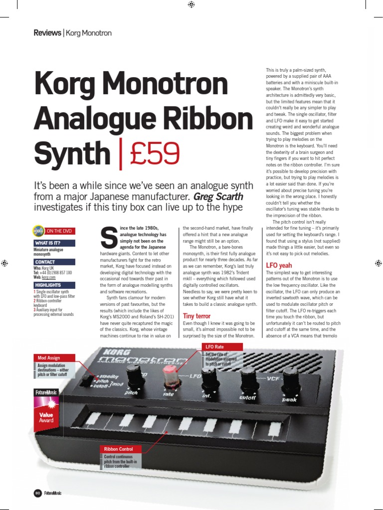 Korg Monotron Analogue Ribbon Synth | PDF | Synthesizer | Sound Technology