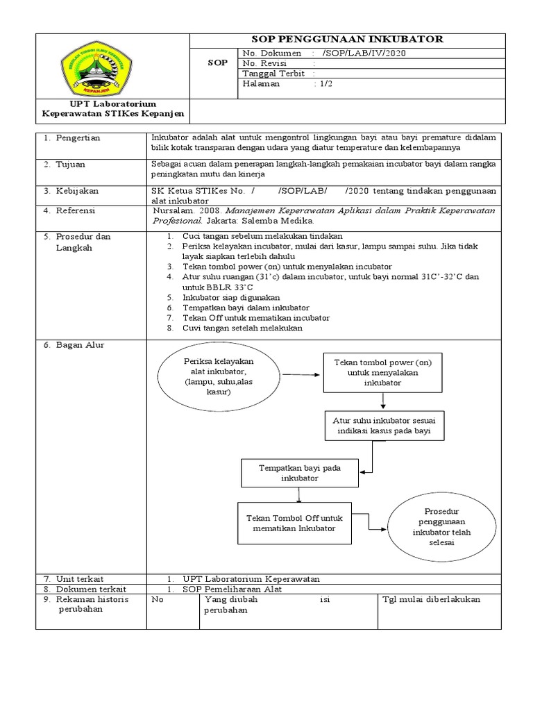 Sop Penggunaan Inkubator | PDF