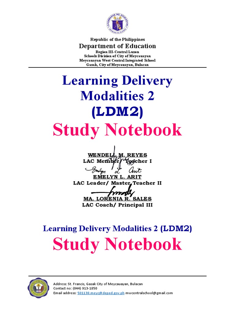 Learning Delivery Modalities Study Notebook | PDF | Learning | Teachers