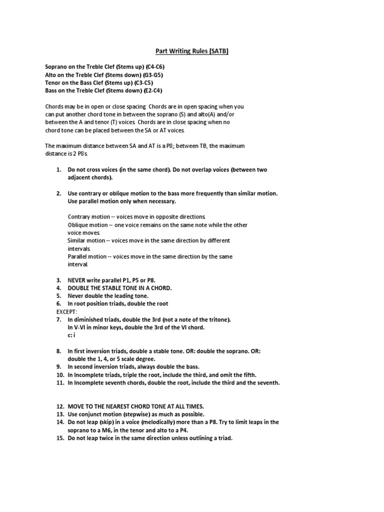 Part Writing Rules for SATB Choirs | PDF | Chord (Music) | Elements Of ...