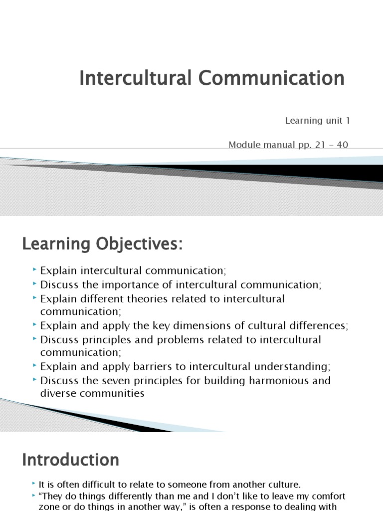 Intercultural Communication: Learning Unit 1 Module Manual Pp. 21 - 40 ...