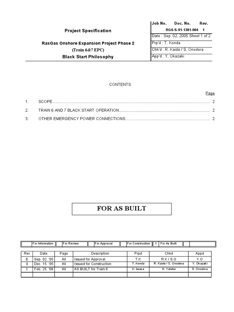 RasGas Train 6&7 Black Start Plan | PDF | Electrical Substation ...