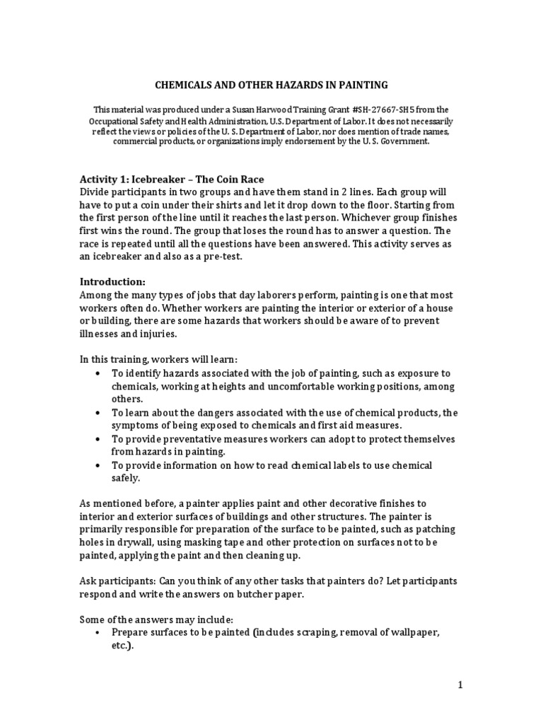 Chemicals and Other Hazards in Painting | PDF | Personal Protective ...