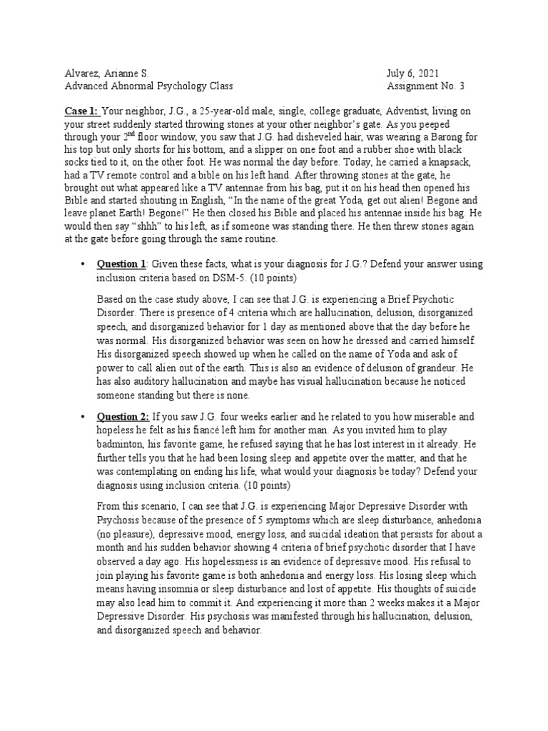 Depression Case Study | Download Free PDF | Psychosis | Psychotherapy