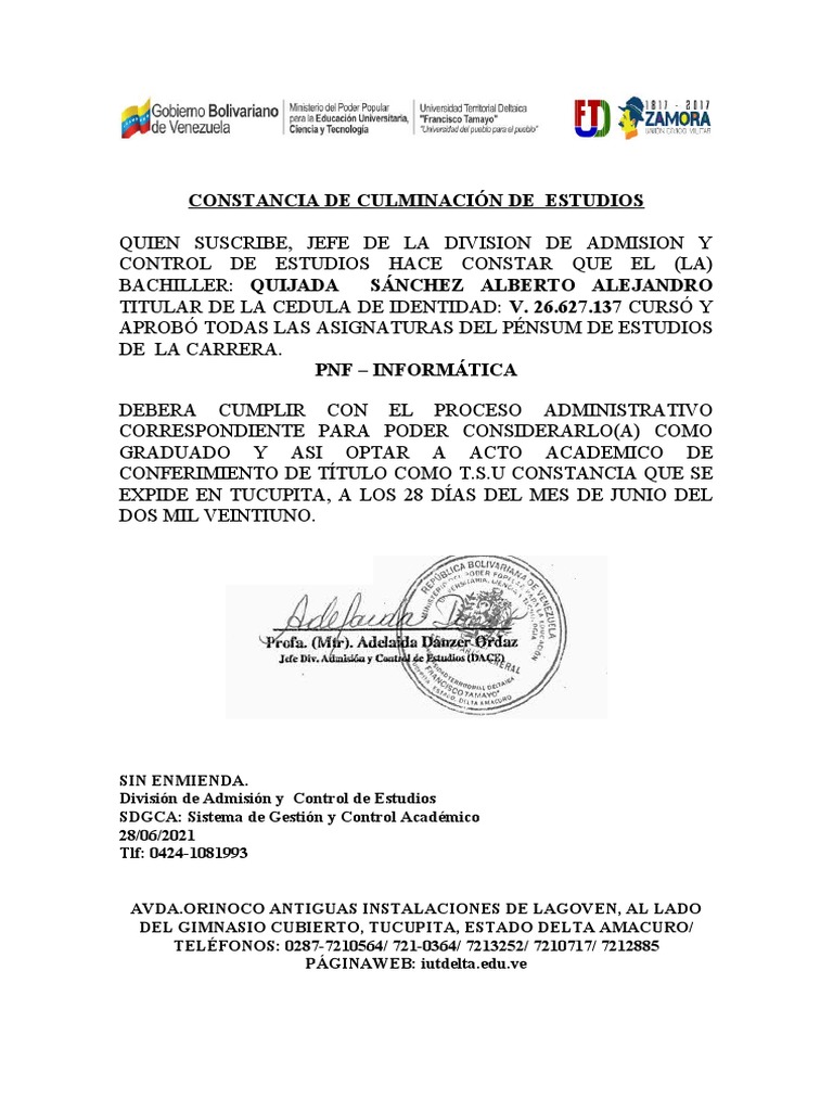 Constancia de Culminación de Estudios | PDF | Negocios | Tecnología