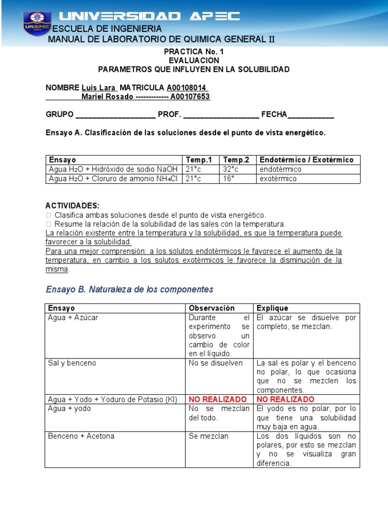 Reporte de PrÃ¡ctica No.1 Soluciones y Solubilidad 26-05-21 | PDF | Cloruro de sodio | Solubilidad