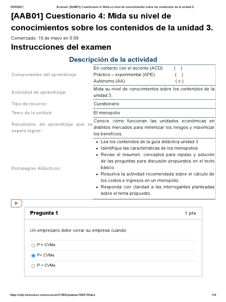Examen - (AAB01) Cuestionario 4 - Mida Su Nivel de Conocimientos Sobre Los Contenidos de La ...