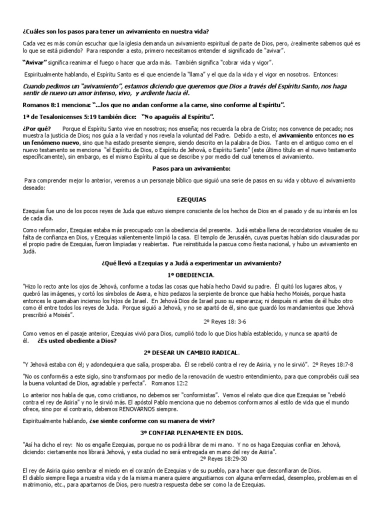 Cuáles Son Los Pasos para Tener Un Avivamiento en Nuestra Vida | PDF ...