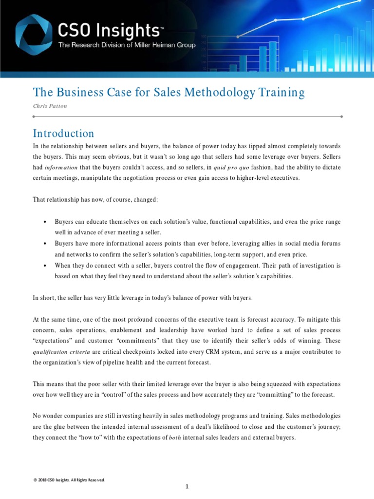 2018 Business Case For Sales Methodology | PDF | Sales | Leadership
