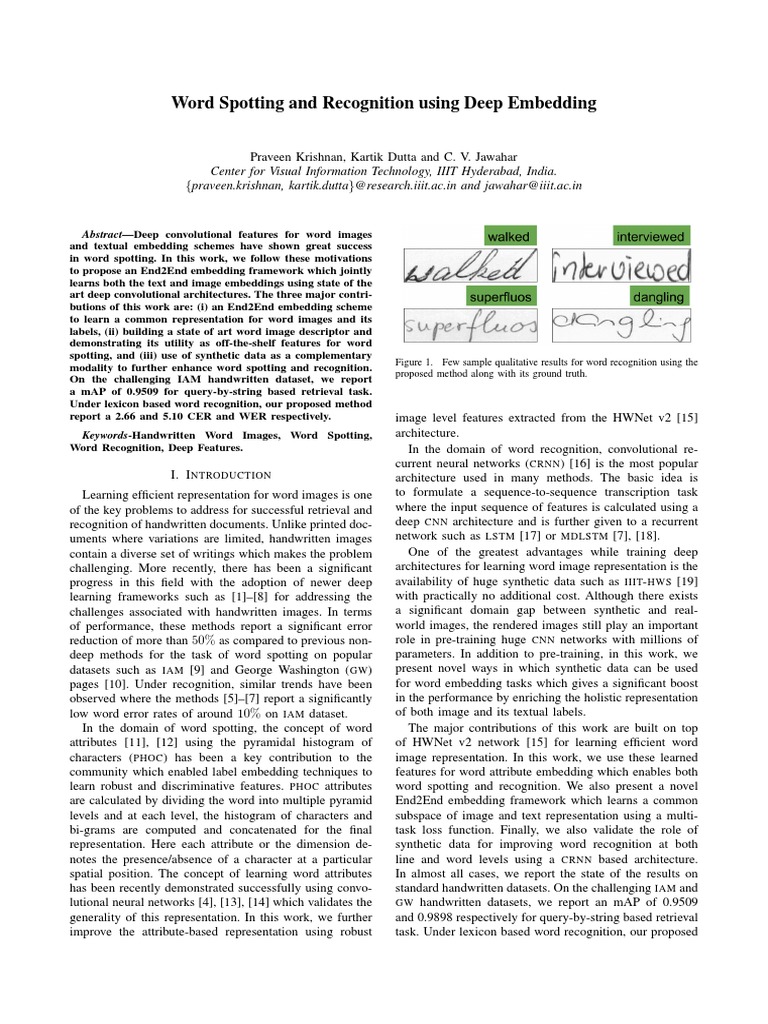 Word Spotting and Recognition Using Deep Embedding | PDF ...