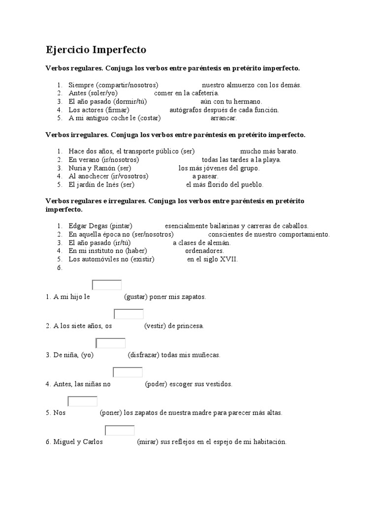 Ejercicios de Pretérito Imperfecto | PDF | Verbo