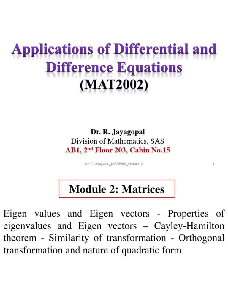 Module 2 - Class 2 and Class 3 - Unlocked | PDF | Eigenvalues And Eigenvectors | Linear Algebra