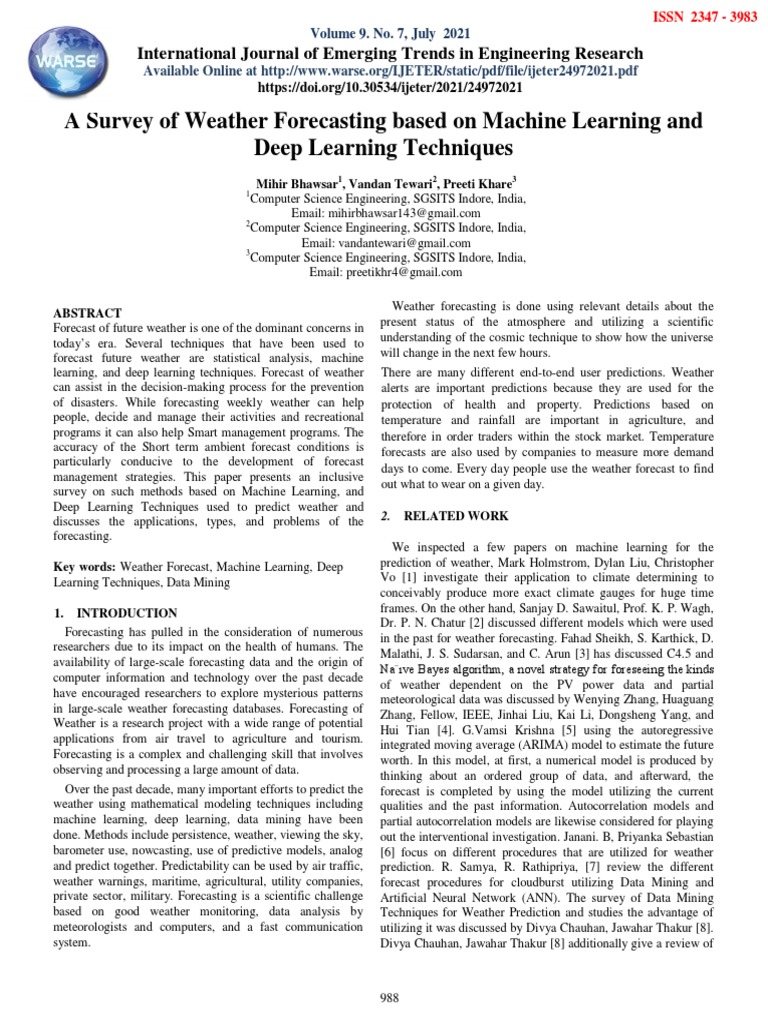 A Survey of Weather Forecasting Based On Machine Learning and Deep ...