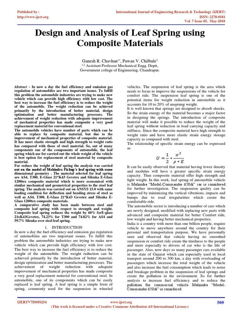 Design and Analysis of Leaf Spring Using Composite Materials IJERTV7IS050254 | PDF | Strength Of ...