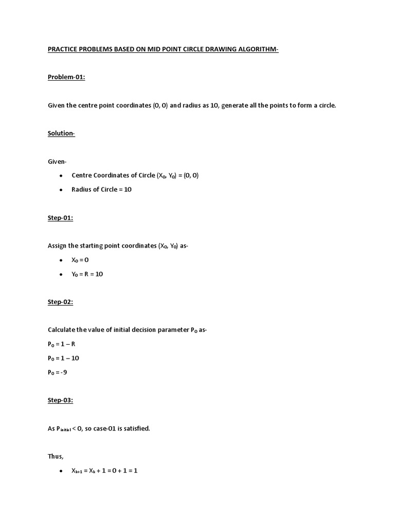 Practice Problems Based On Mid Point Circle Drawing Algorithm | Download Free PDF | Algorithms ...