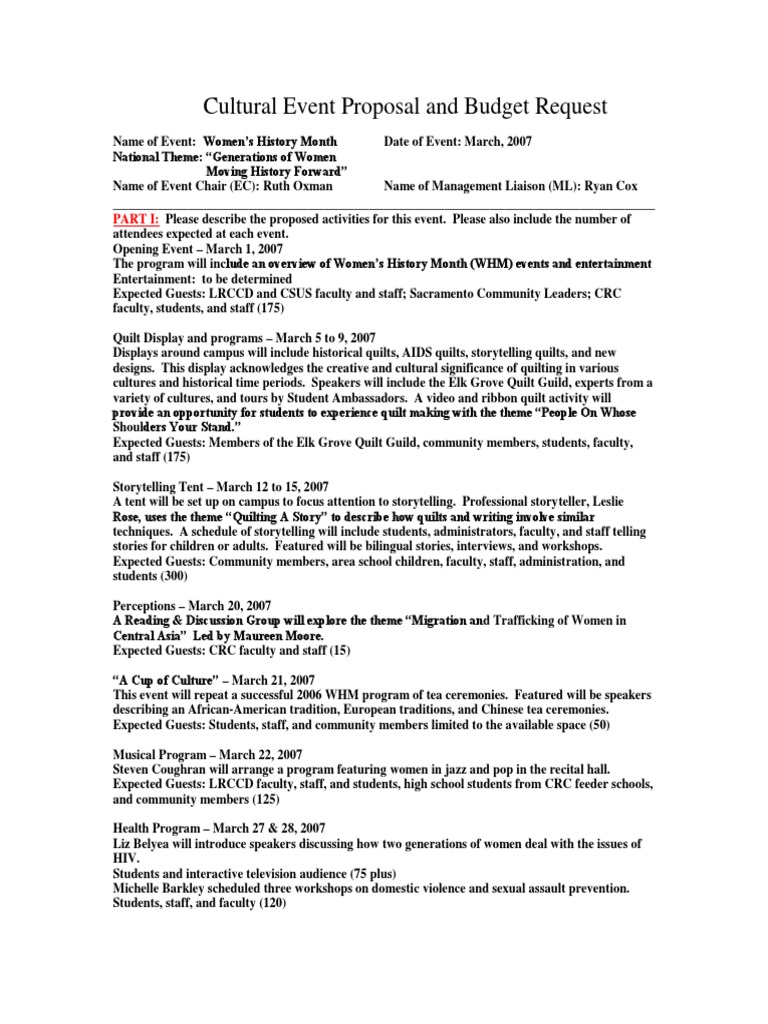 Cultural Event Sample Proposal | PDF | Storytelling
