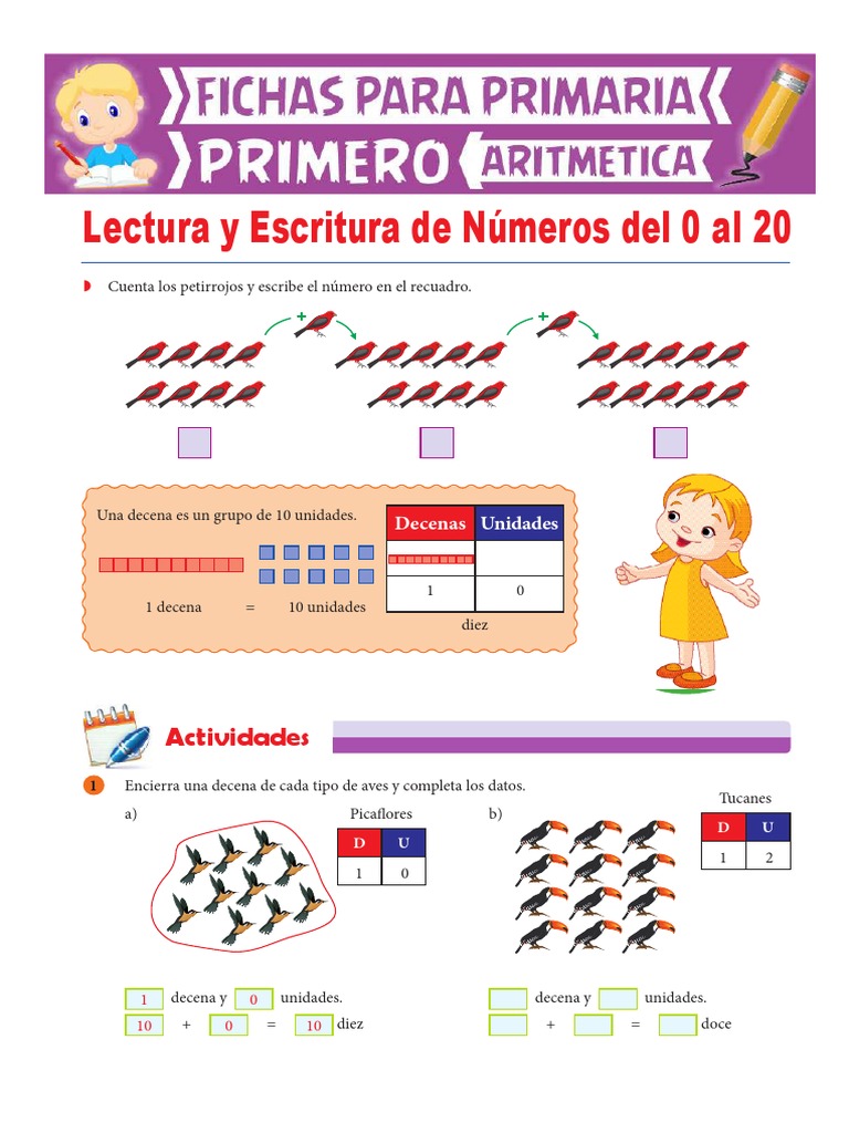 Lectura y Escritura de Números Del 0 Al 20 para Primero de Primaria ...