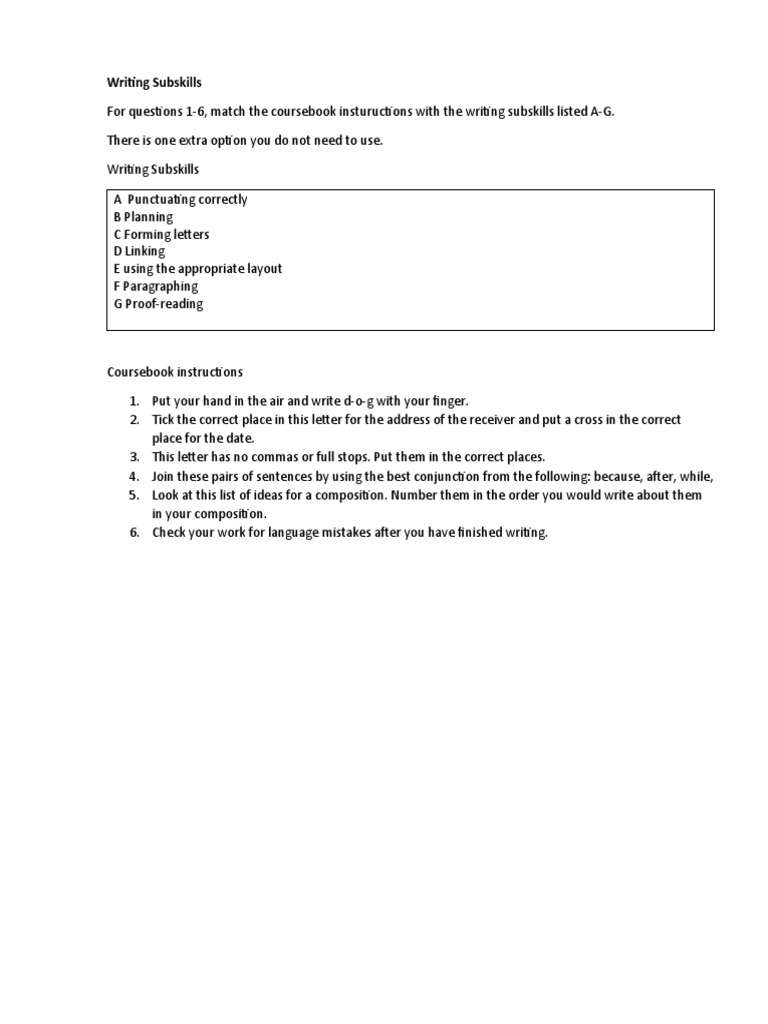 Day 4 Writing Subskills | PDF