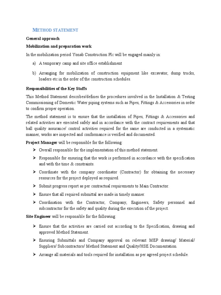 Revised Method Statement | PDF | Pipe (Fluid Conveyance) | General ...