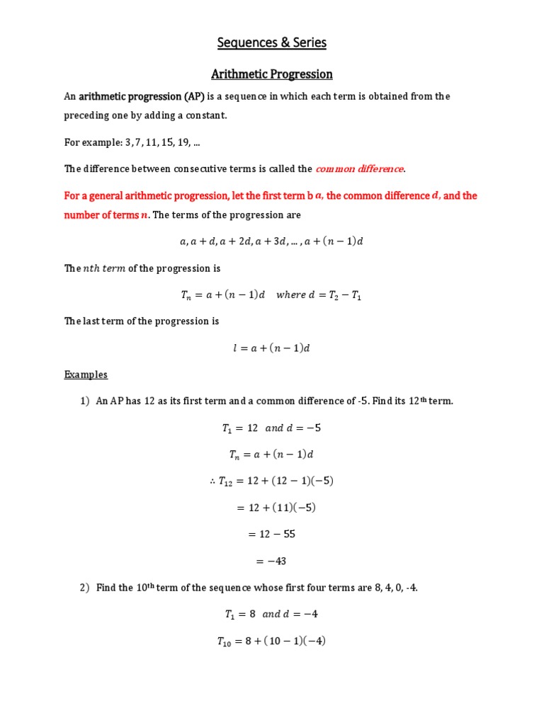 Sequences & Series: Arithmetic Progression | PDF | Analysis | Numbers