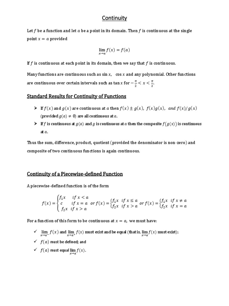 Continuity: Standard Results For Continuity of Functions | PDF | Continuous Function | Function ...