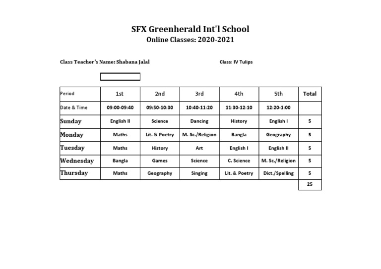 SFX Greenherald Online Class Schedule | PDF