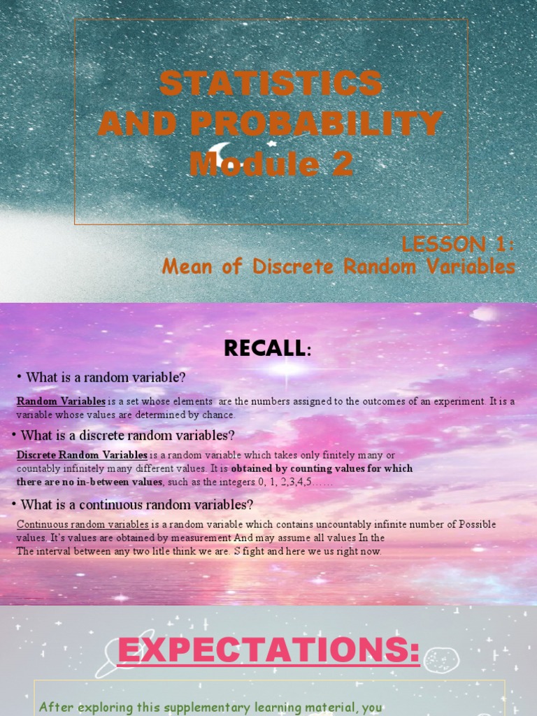 Mean Stats And Probability Pdf Random Variable Probability