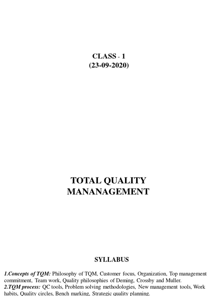 TQM Class 1-5 Periods | PDF | Quality Management | Chart