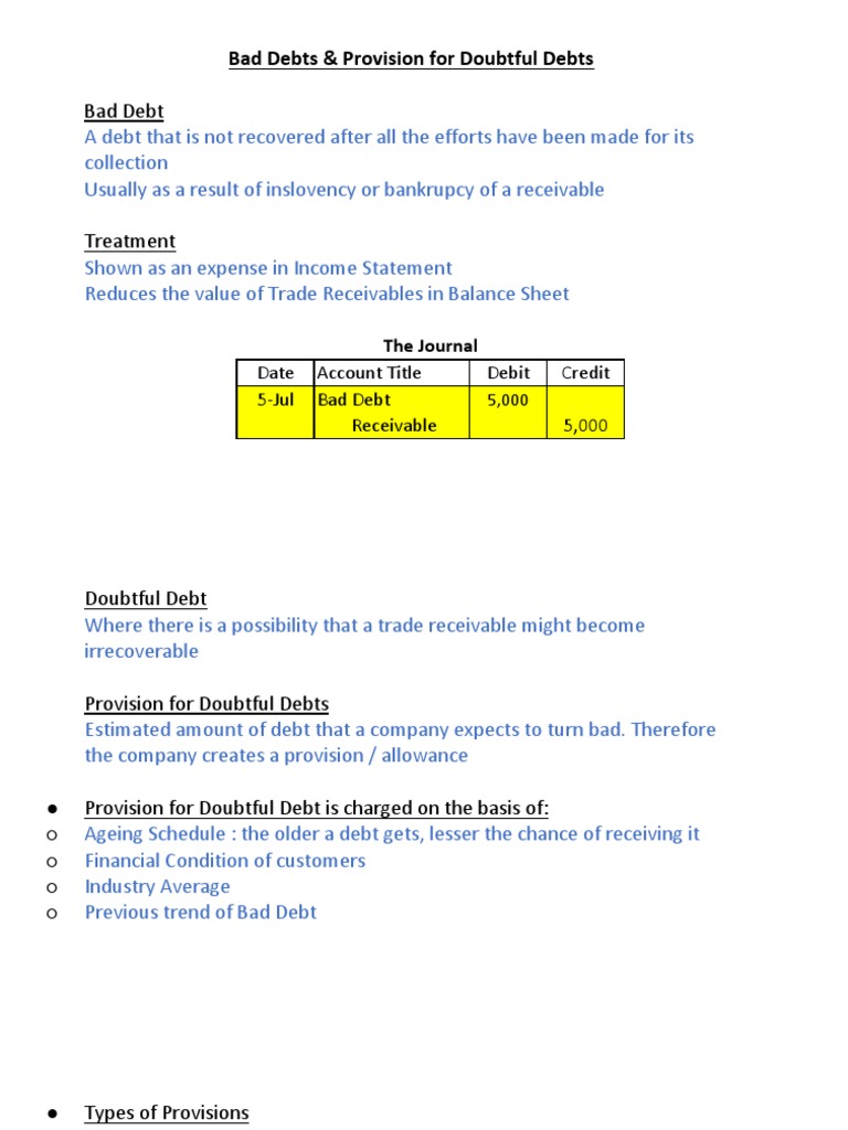 Bad Debts & Provision For Doubtful Debts | PDF | Bad Debt | Debits And ...