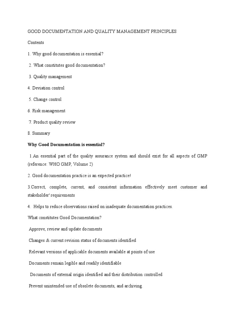 Good Documentation & Quality Management Guide | PDF | Risk Management ...