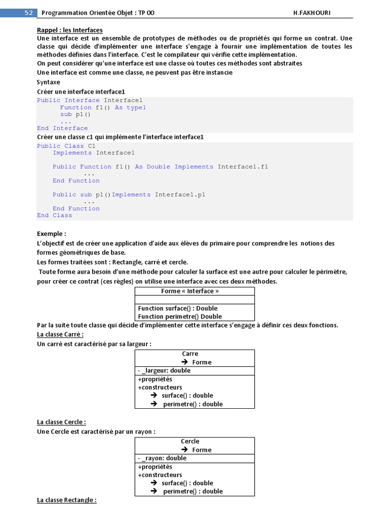 POO - TP - 00 - Partie 2 - C# | PDF | Interface (Informatique) | Classe (informatique)