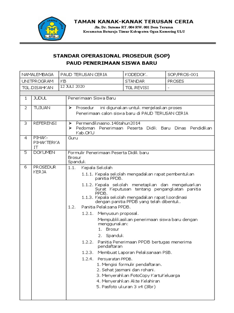 6.3. Sop Penerimaan Siswa Baru | PDF