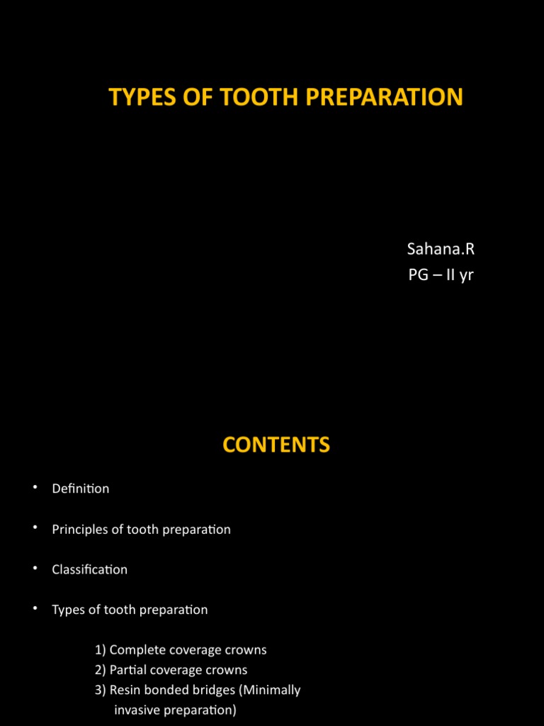 Types of Tooth Preparation in Prosthodontics | PDF | Dentistry ...