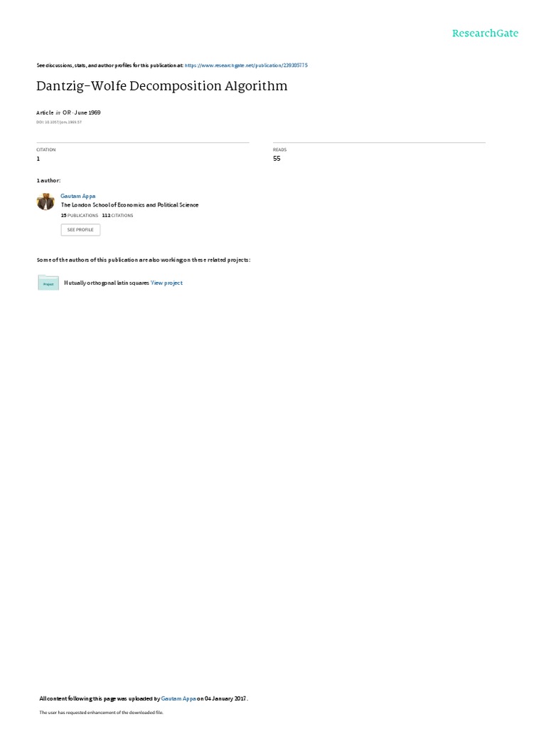 Dantzig-Wolfe Decomposition Algorithm: OR June 1969 | PDF | Equations | Mathematical Objects