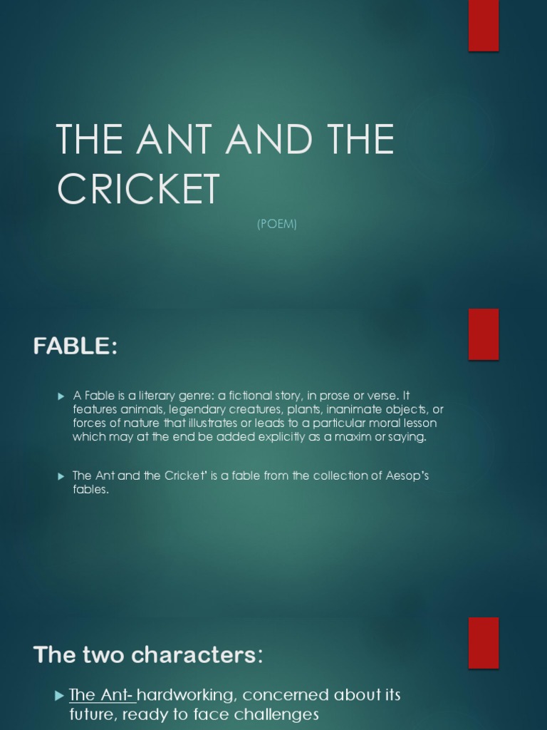 The Ant and The Cricket | PDF | Fable | Poetry