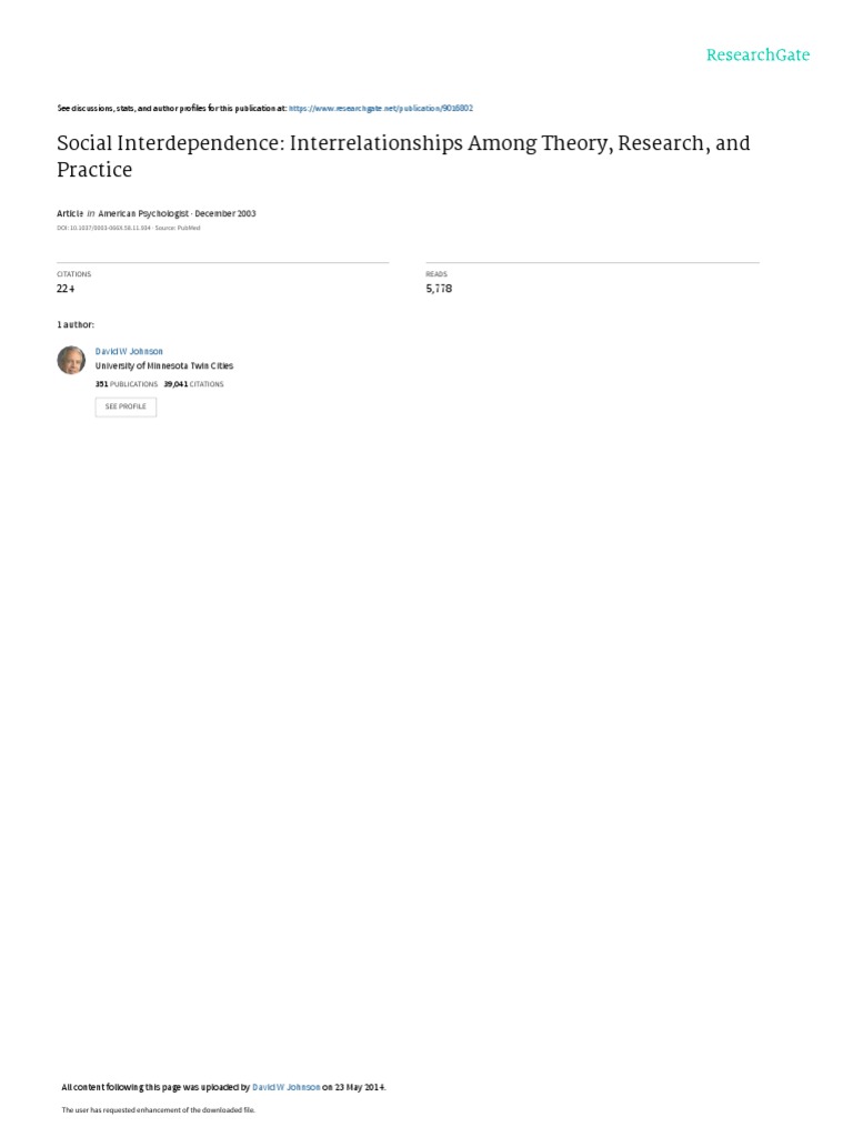 Social Interdependence Interrelationships Among TH | PDF | Psychology ...